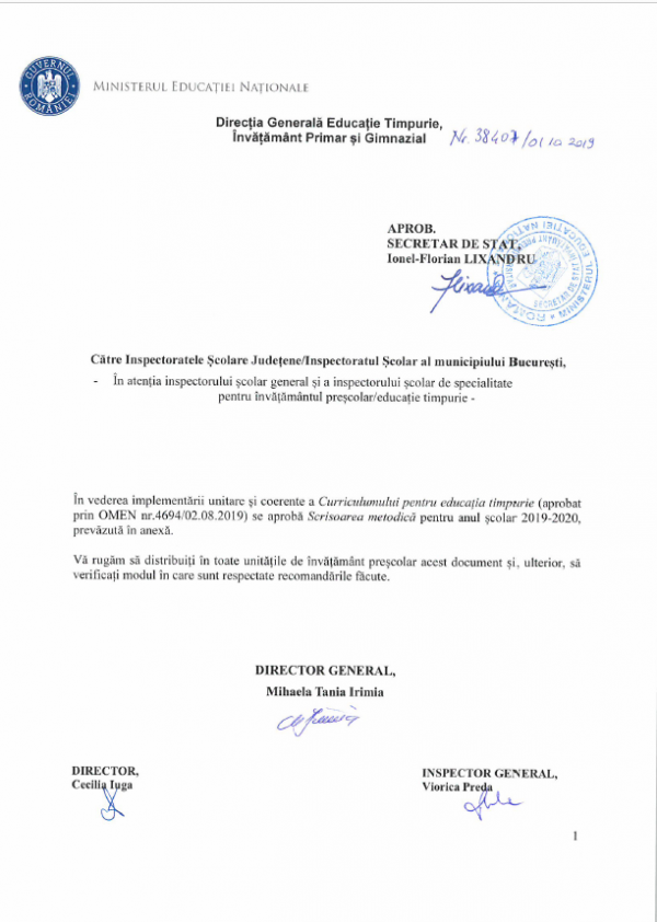 Scrisoarea metodică învățământ preșcolar 2019 - Activităţi Grădiniţe